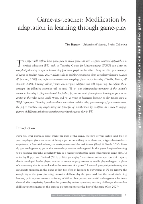 (PDF) Game-as-teacher: Modification by adaptation in learning through ...