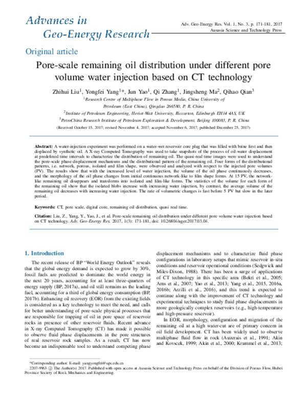 (PDF) Pore-scale remaining oil distribution under different pore volume ...