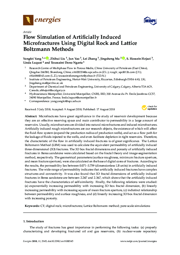 (PDF) Flow Simulation of Artificially Induced Microfractures Using Digital Rock and Lattice ...