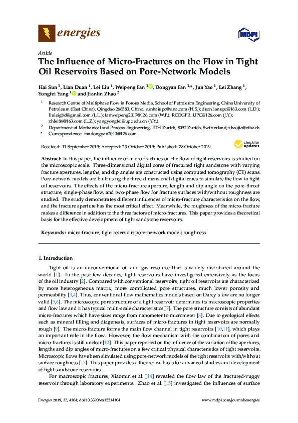(PDF) The Influence of Micro-Fractures on the Flow in Tight Oil Reservoirs Based on Pore-Network ...