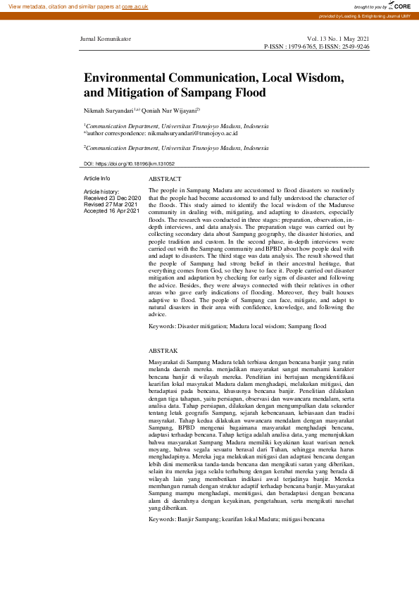 (PDF) Environmental Communication, Local Wisdom, and Mitigation of Sampang Flood