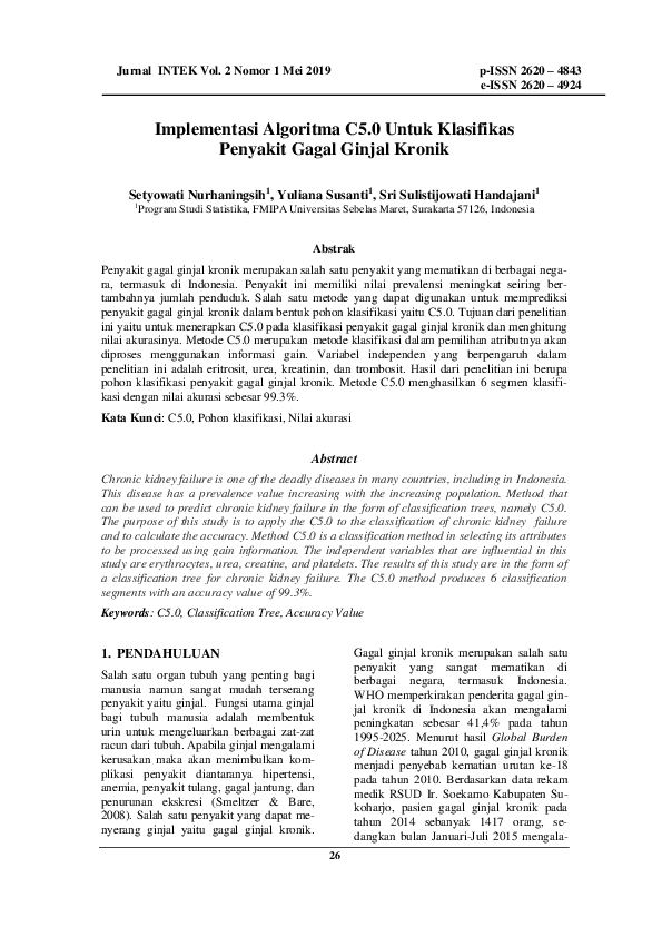 (PDF) Implementasi Algoritma C5.0 Untuk Klasifikas Penyakit Gagal Ginjal Kronik