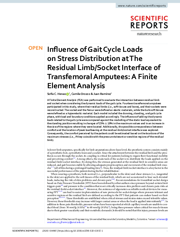 (PDF) Influence of Gait Cycle Loads on Stress Distribution at The Residual Limb/Socket Interface ...