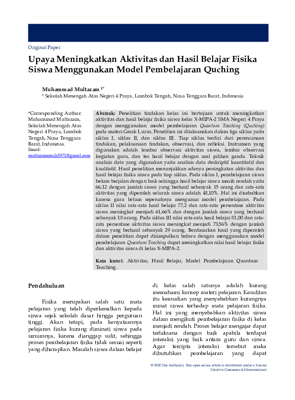 (PDF) Upaya Meningkatkan Aktivitas dan Hasil Belajar Fisika Siswa Menggunakan Model Pembelajaran ...