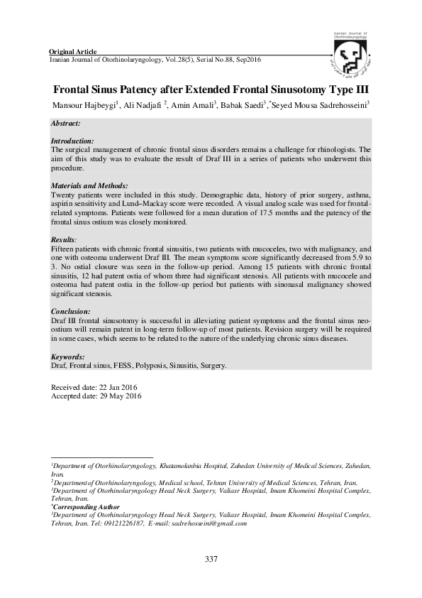 (PDF) Long-term Outcomes of Draf III Sinus Surgery