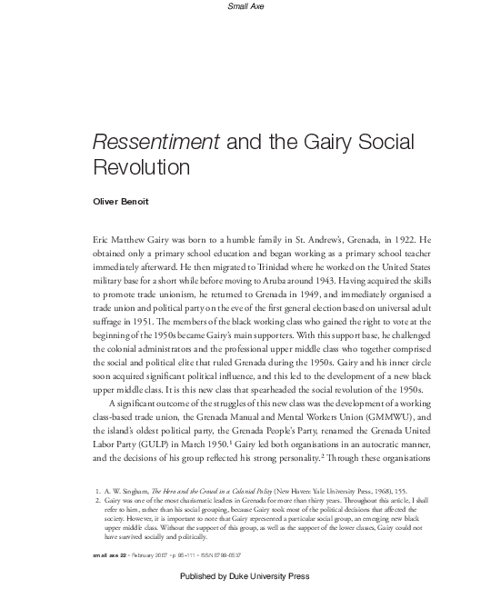(PDF) Ressentimentand the Gairy Social Revolution