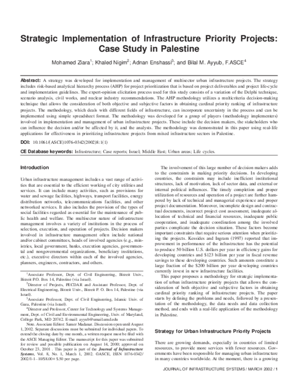 (PDF) Strategic Implementation of Infrastructure Priority Projects: Case Study in Palestine