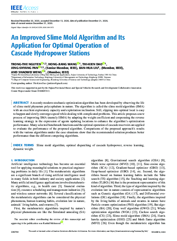 (PDF) An Improved Slime Mold Algorithm and its Application for Optimal Operation of Cascade ...