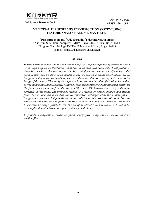 (PDF) Medicinal Plant Species Identification System Using Texture ...
