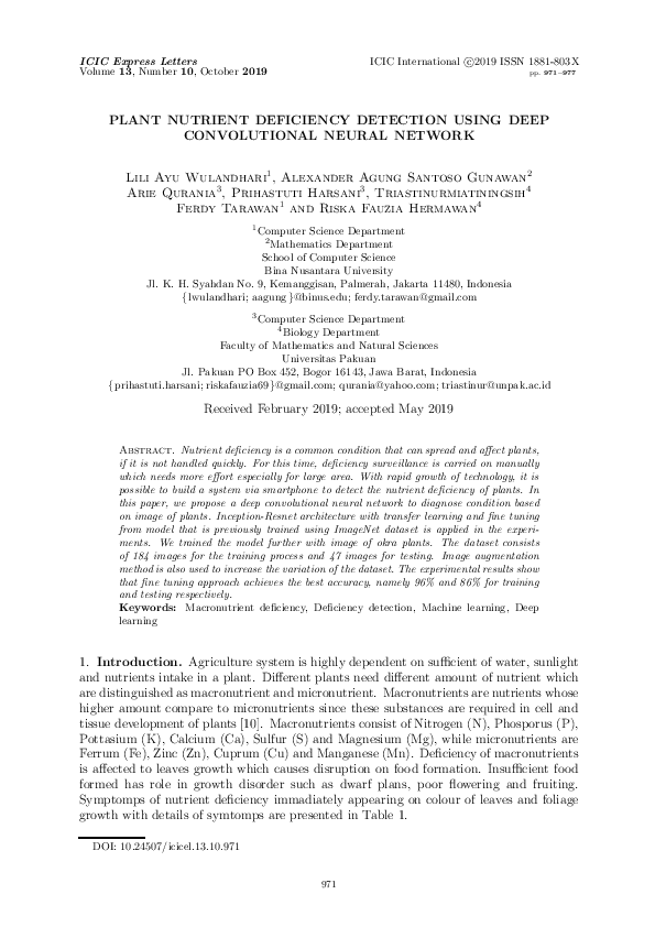 (PDF) Plant Nutrient Deficiency Detection Using Deep Convolutional Neural Network