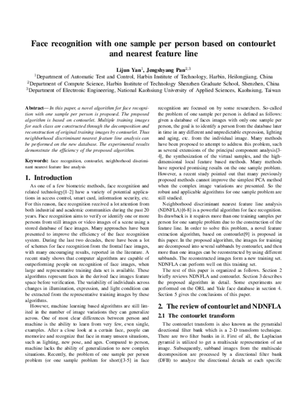 (PDF) Face recognition with one sample per person based on contourlet