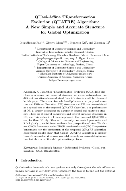 (PDF) QUasi-Affine TRansformation Evolution (QUATRE) Algorithm: A New Simple and Accurate ...