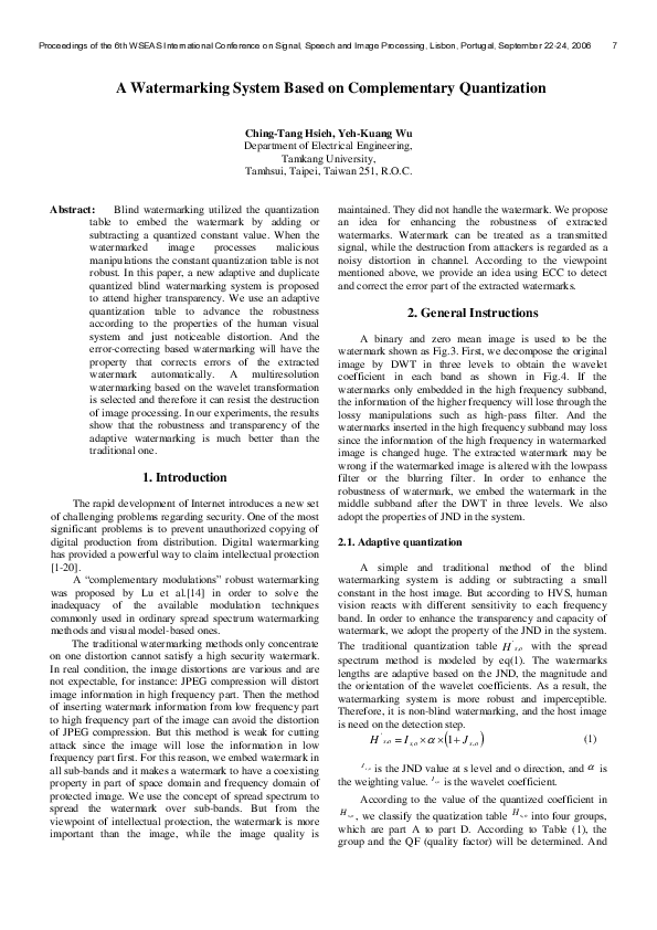 (PDF) Watermarking Based on Vector Quantization