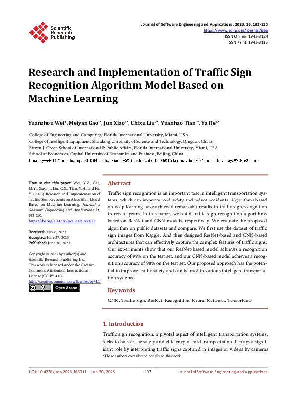 (PDF) Research and Implementation of Traffic Sign Recognition Algorithm Model Based on Machine ...