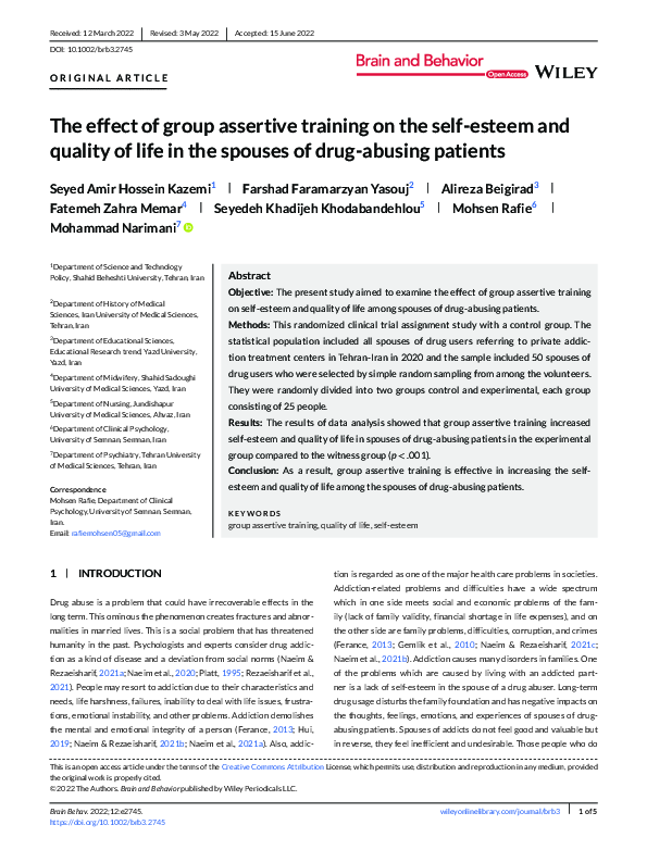 (PDF) The effect of group assertive training on the self‐esteem and quality of life in the ...