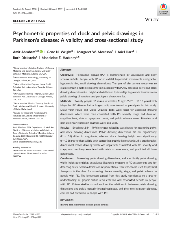 (PDF) Psychometric properties of clock and pelvic drawings in Parkinson ...