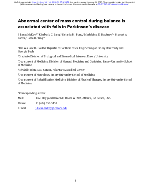 (PDF) Abnormal center of mass control during balance is associated with ...