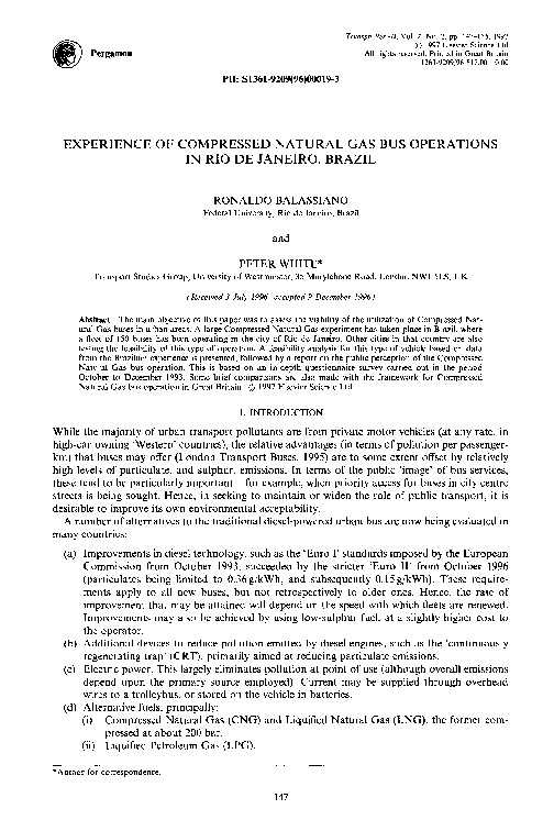 (PDF) Experience of compressed natural gas bus operations in Rio de ...