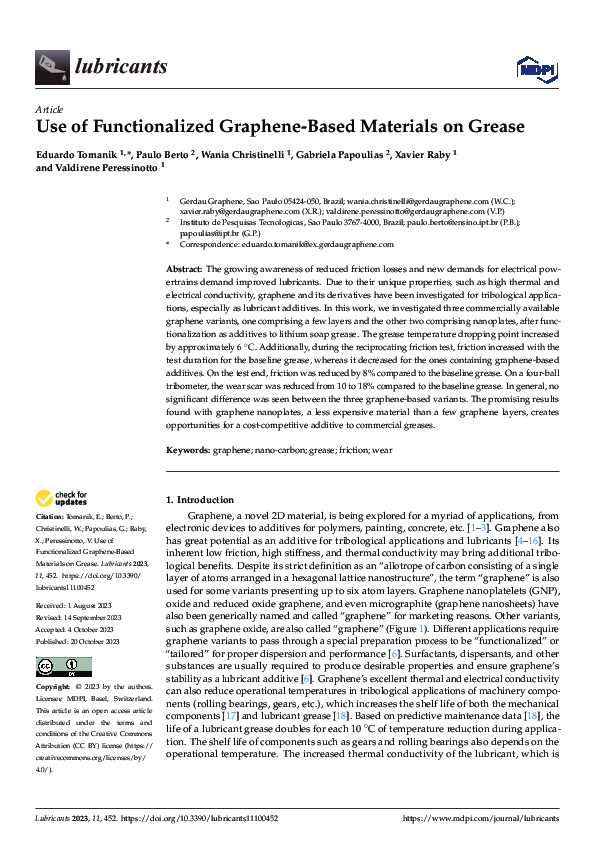 (PDF) Use of Functionalized Graphene-Based Materials on Grease | Eduardo Tomanik - Academia.edu