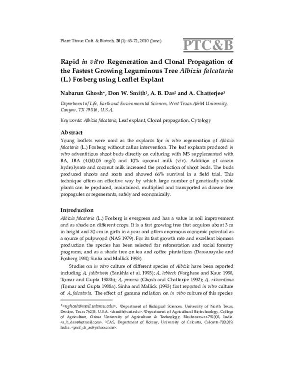 (PDF) Rapid in vitro Regeneration and Clonal Propagation of the Fastest ...