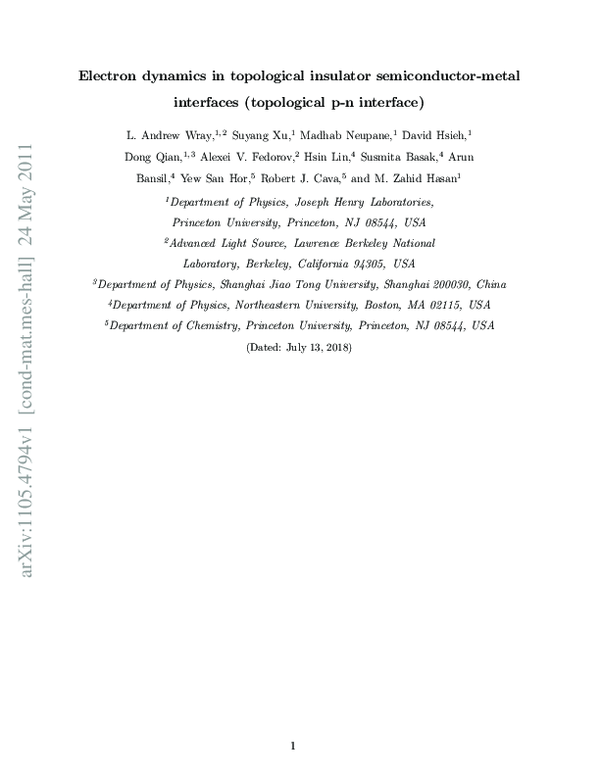 (PDF) Electron dynamics in topological insulator based semiconductor-metal interfaces ...