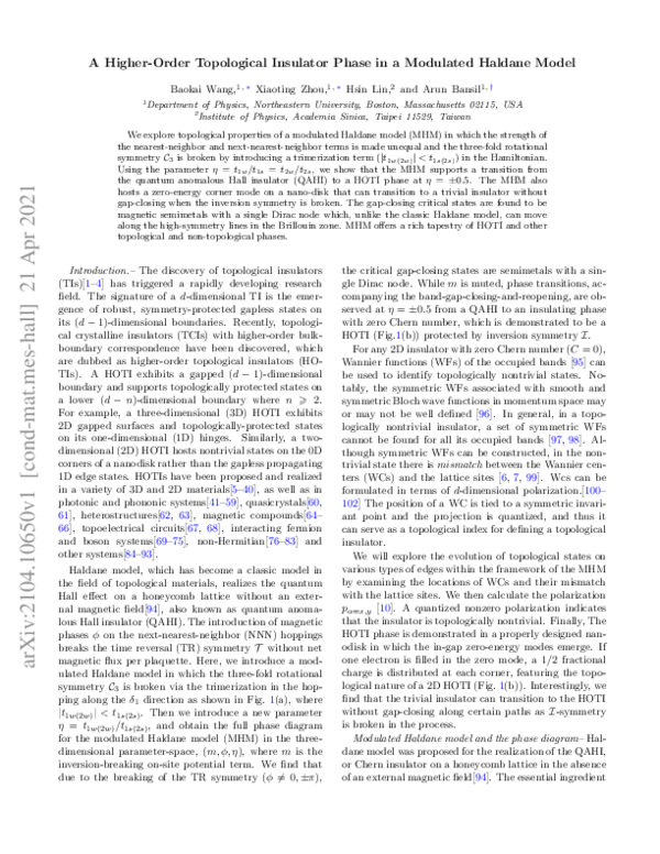 (PDF) Higher-order topological insulator phase in a modified Haldane model