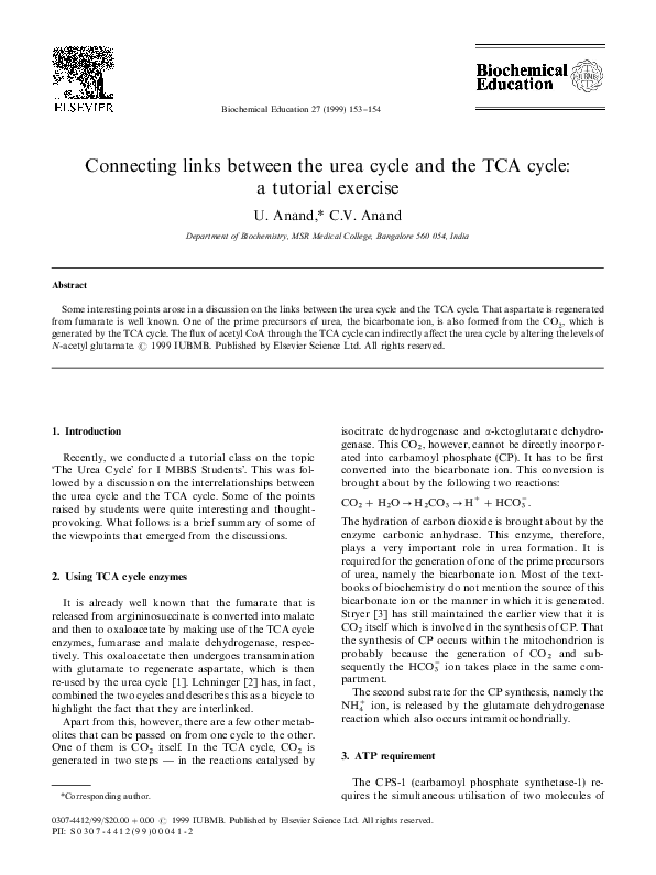 (PDF) Connecting links between the urea cycle and the TCA cycle: a ...