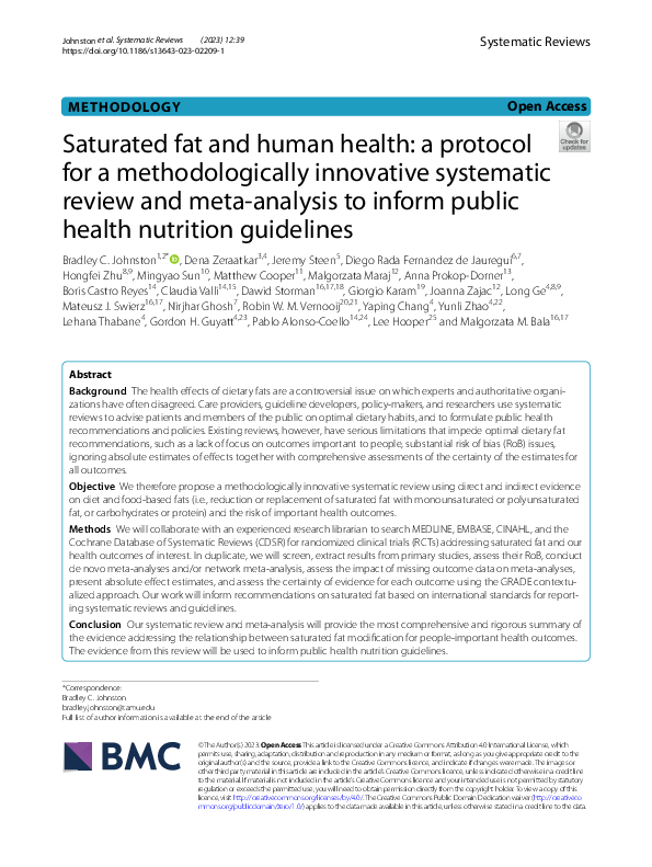 (PDF) Saturated fat and human health: a protocol for a methodologically ...
