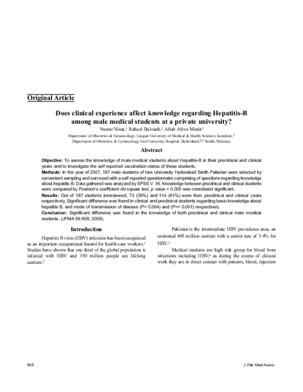 (PDF) Does clinical experience affect knowledge regarding hepatitis-B ...