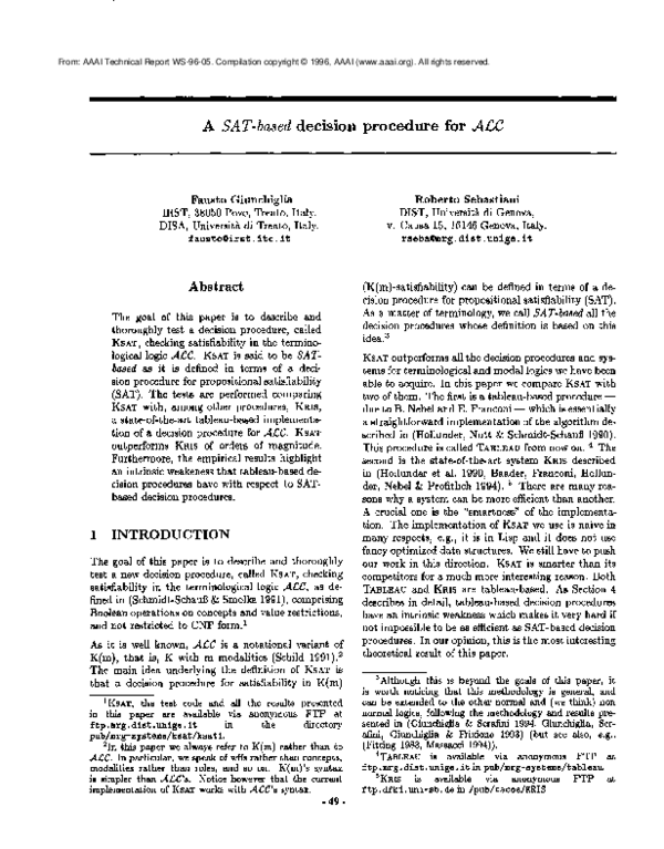 (PDF) A SAT-based decision procedure for ALC