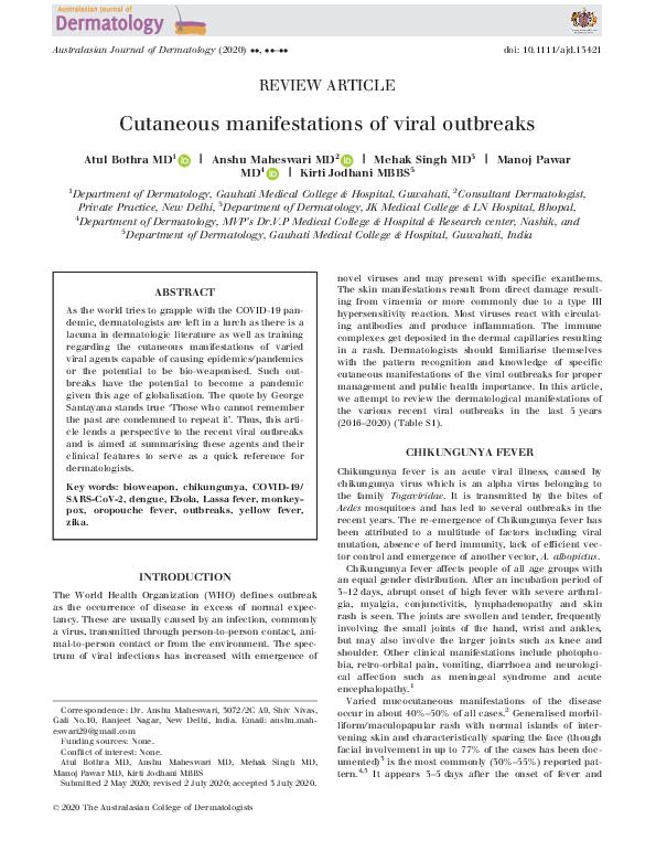 (PDF) Cutaneous manifestations of viral outbreaks