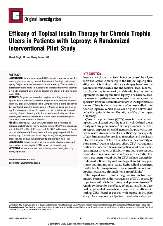 (PDF) Efficacy of Topical Insulin Therapy for Chronic Trophic Ulcers in ...