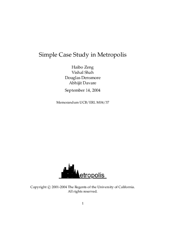 (PDF) Simple Case Study In Metropolis