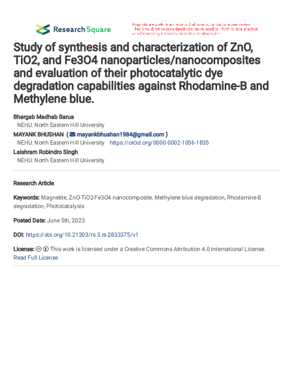(PDF) Study of synthesis and characterization of ZnO, TiO2, and Fe3O4 nanoparticles ...