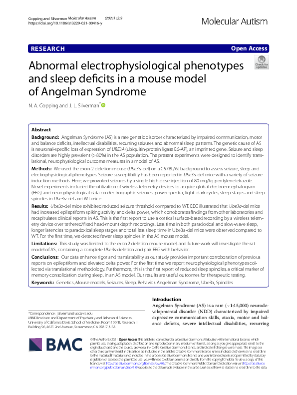 (PDF) Abnormal electrophysiological phenotypes and sleep deficits in a ...