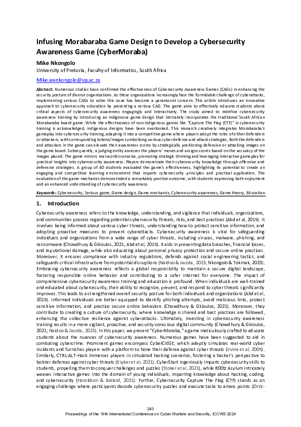 (PDF) Infusing Morabaraba Game Design to Develop a Cybersecurity ...