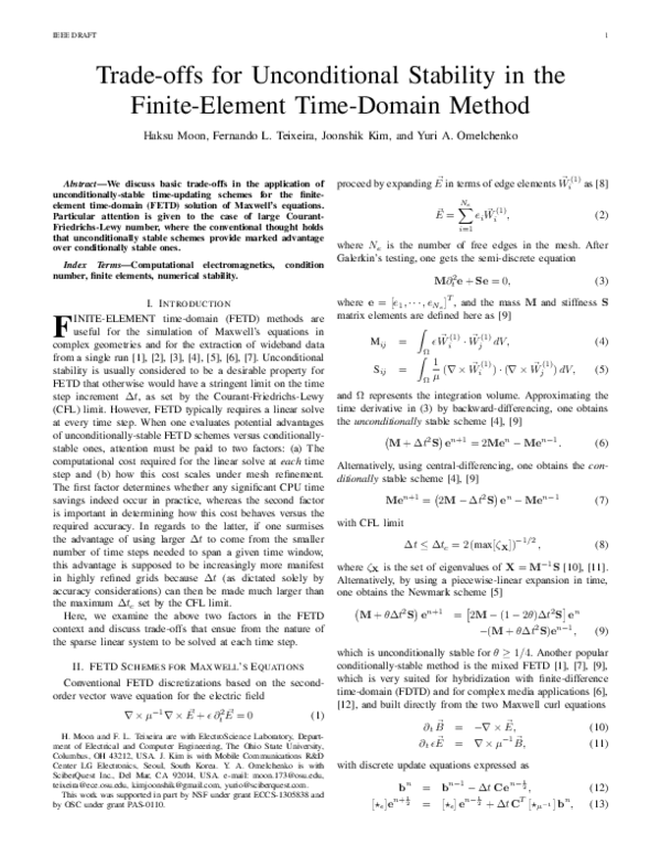 (PDF) Trade-Offs for Unconditional Stability in the Finite-Element Time-Domain Method