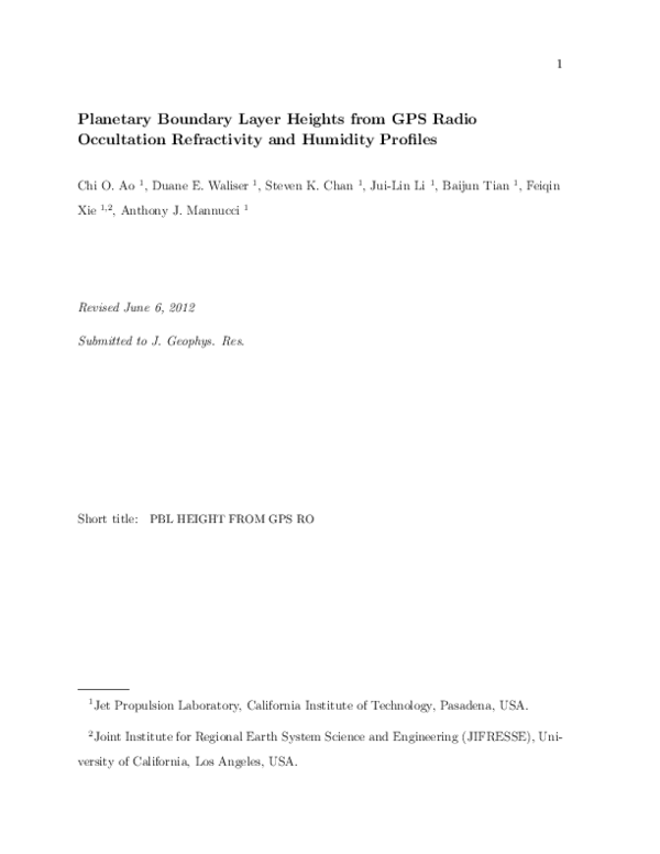 (PDF) Planetary boundary layer heights from GPS radio occultation ...