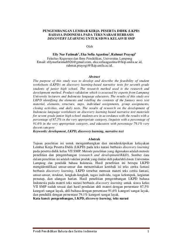 (PDF) Pengembangan Lembar Kerja Peserta Didik (LKPD) Bahasa Indonesia pada Teks Narasi Berbasis ...