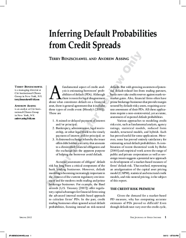 (PDF) Inferring Default Probabilities from Credit Spreads
