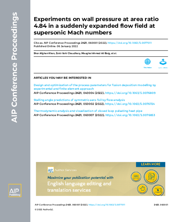 (PDF) Experiments on wall pressure at area ratio 4.84 in a suddenly ...