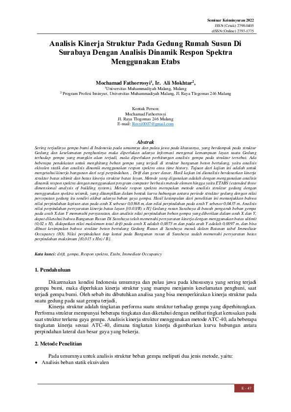 (PDF) Analisis Kinerja Struktur Pada Gedung Rumah Susun Di Surabaya Dengan Analisis Dinamik ...