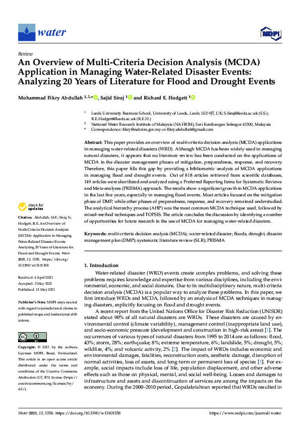 (PDF) An Overview of Multi-Criteria Decision Analysis (MCDA) Application in Managing Water ...