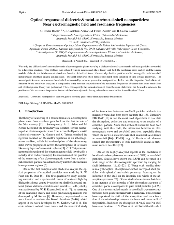 (PDF) Optical response of dielectric&metal-core/metal-shell ...