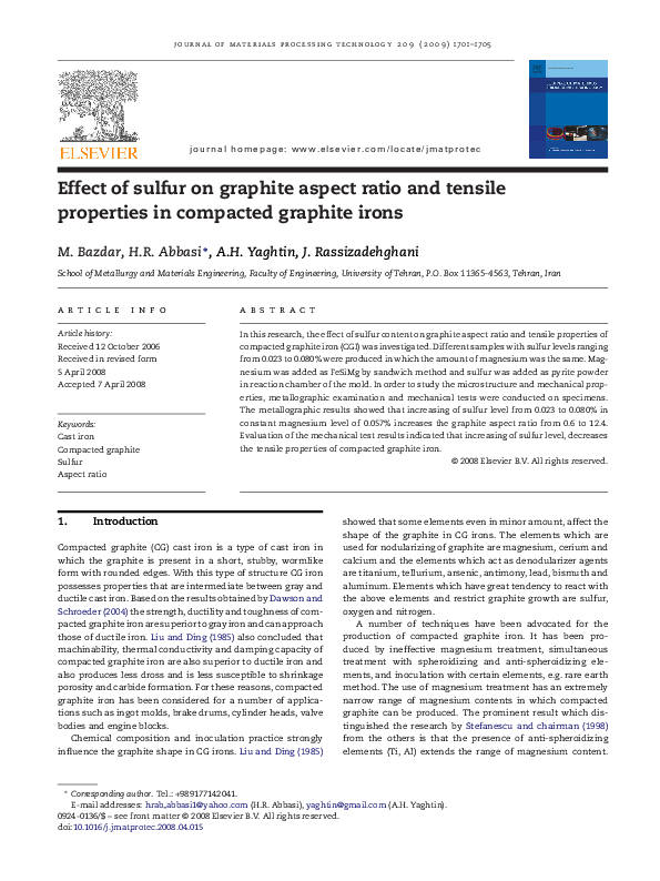 (PDF) Effect of sulfur on graphite aspect ratio and tensile properties ...