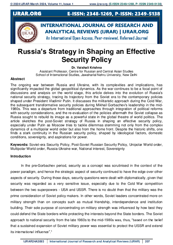 (PDF) Russia's Strategy in Shaping an Effective Security Policy