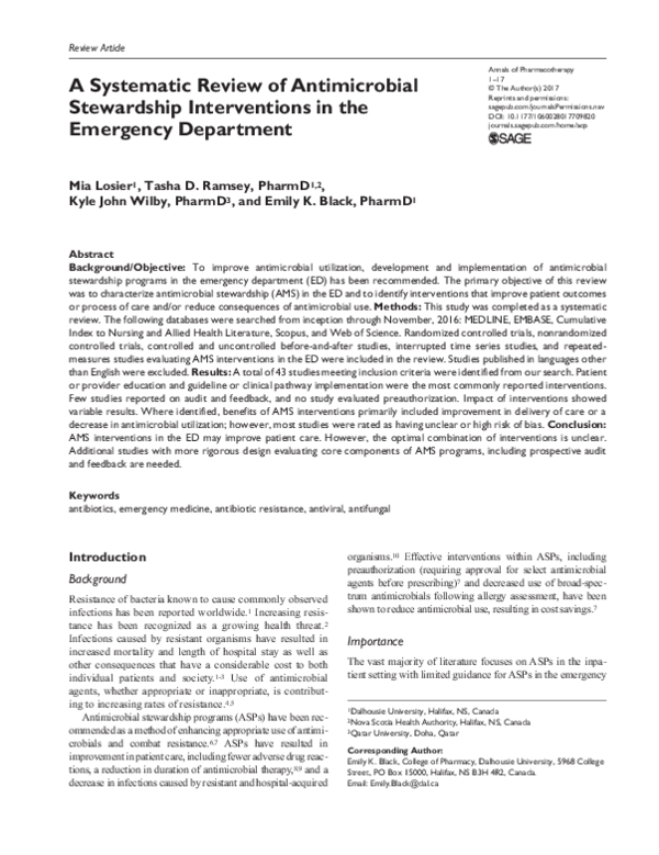 (PDF) A systematic review of Antimicrobial Stewardship Program implementation in Middle Eastern ...