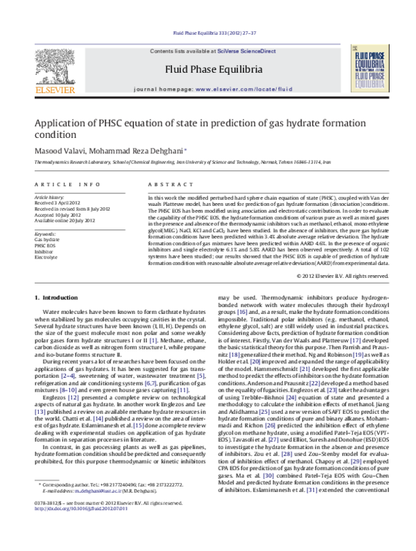(PDF) Application of PHSC equation of state in prediction of gas ...