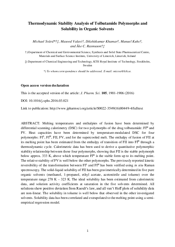 (PDF) Thermodynamic Stability Analysis of Tolbutamide Polymorphs and ...