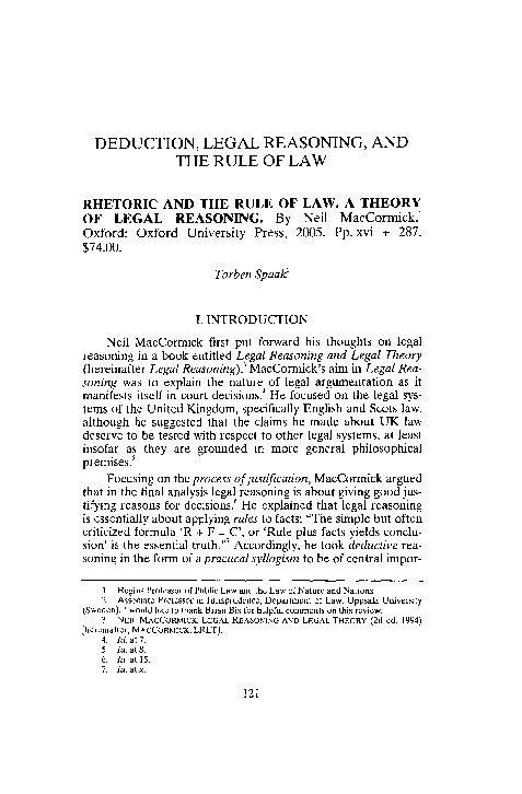 (PDF) Deduction, Legal Reasoning, and the Rule of Law. Book review of ...